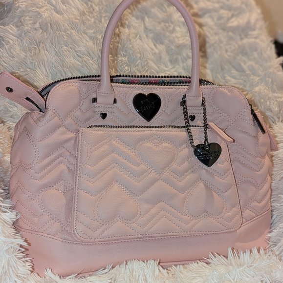 Betsey Johnson | Bags | Pink Quilted Satchel With Heart Cutout And Dome ...